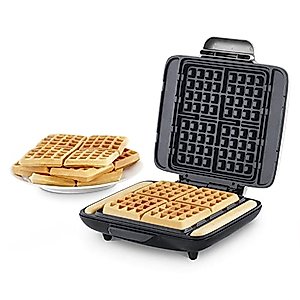 DASH Deluxe No-Drip Waffle Iron Maker Machine 1200W + Hash Browns, or Any Breakfast, Lunch, & Snacks with Easy Clean, Non-Stick + Mess Free Sides, Silver