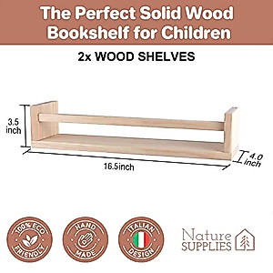 Wooden Floating Bookshelf, Wall Shelving, 2 PCS (Pine), Suitable for Children's Bedroom Bookshelf, Kitchen Spice Rack, Bathroom Decorative Wall Shelving.