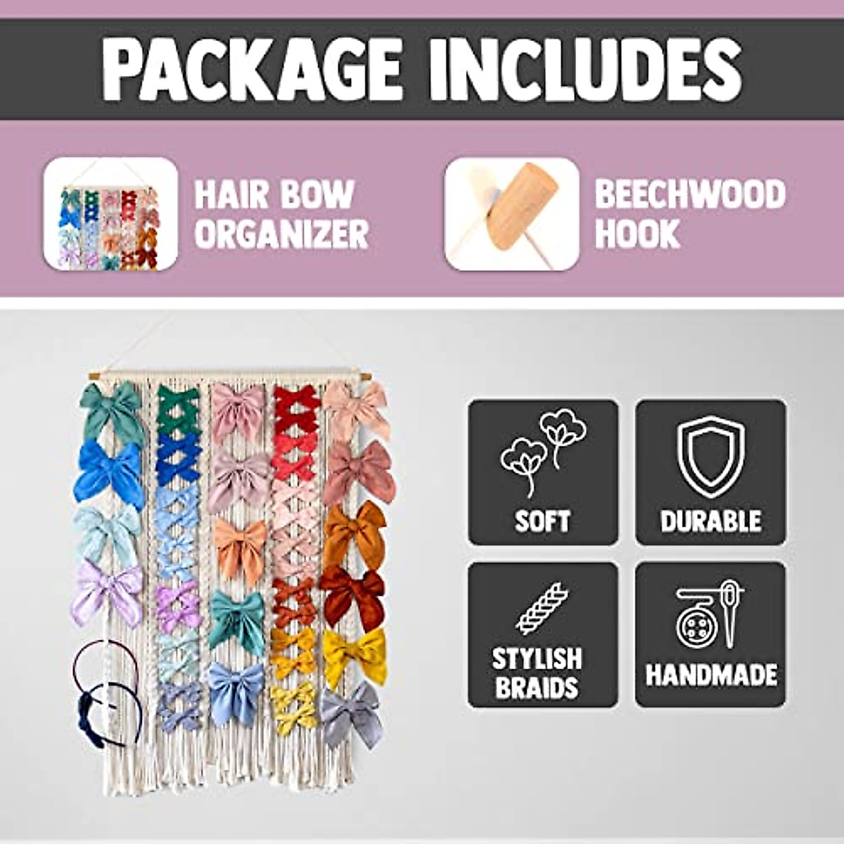 XL Bow Organizer for Girls Hair Bows - Holds All Hair Bow Sizes | Baby Bow Organizer | Hair Bow Organizer and Bow Holder for Girls Hair Bows | Headband Holder | Bow Hanger for Girls Hair Bows