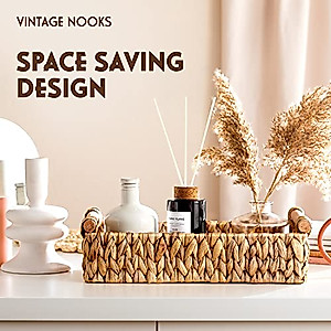 Toilet Paper Basket for Back of Toilet - Set of Two Small, Wicker, Hyacinth Bathroom Baskets for Toilet Paper and Towel Storage (Color: Light Brown)