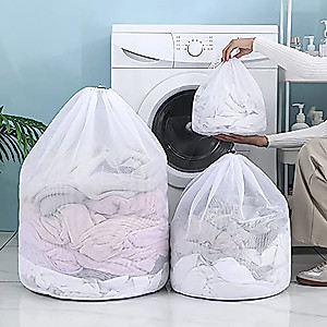 MPWEGNP Towels for Bathroom Clearance Laundry Bag Drawstring Net Wash Bag Laundry Mesh Bag Reusable Laundry Machine Bathroom Products Bathroom Trash Cans with Lids (White, L)