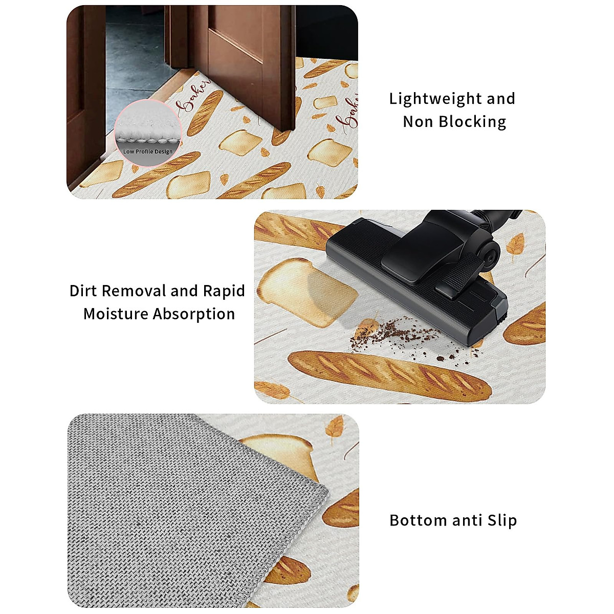 Indoor Outdoor Mats, Dessert Baking Bread and Baguette Tile Pattern Door Mat, Non-Slip Absorbent Resist Dirt Entrance Mat Washable Welcome Mats for Entryway, Low-Profile Floor Mats