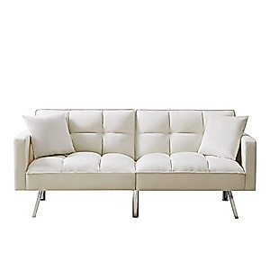 LCH Modern Tuft Futon Couch Convertible Loveseat Sleeper Reclining Sofa Bed Twin Size with Arms and 2 Pillows for Living Room, Beige