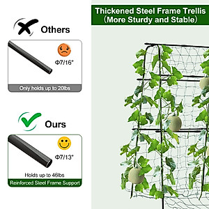 FOLLOOK Cucumber Trellis for Garden, 5ft Tall Metal Pea Tunnel Garden Arch Trellis for Climbing Plants Outdoor, A-Frame Trellis Support Vegetables Squash Cucumber Trellis for Raised Bed, Lightweight