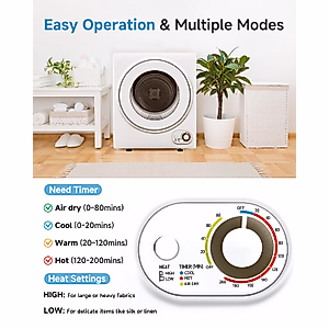 Feelfunn 110V Portable Dryer – 850W Compact Clothes Dryer with 4 Automatic Drying Modes, Stainless Steel Tub, Simple Control Knob for Apartments, Dorms & Small Spaces
