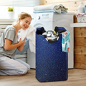 OREZI Blue Shiny Galaxy Stars Laundry Hamper,Waterproof and Foldable Laundry Bag with Handles for Baby Nursery College Dorms Kids Bedroom Bathroom