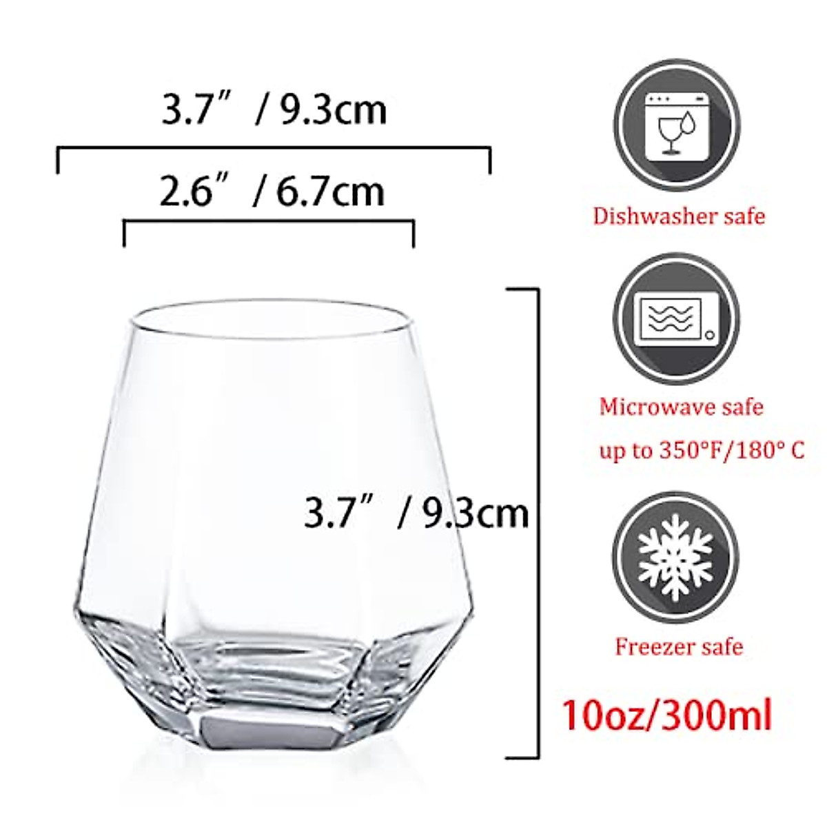 Hanobe Diamond Whiskey Glasses - Set of 2 Unique Geometric Tilted Wine Tumbler Crystal Old Fashioned Rock Lowball Glasses for Cocktail Scotch Cognac Bourbon Drinking Bar, 10oz Clear