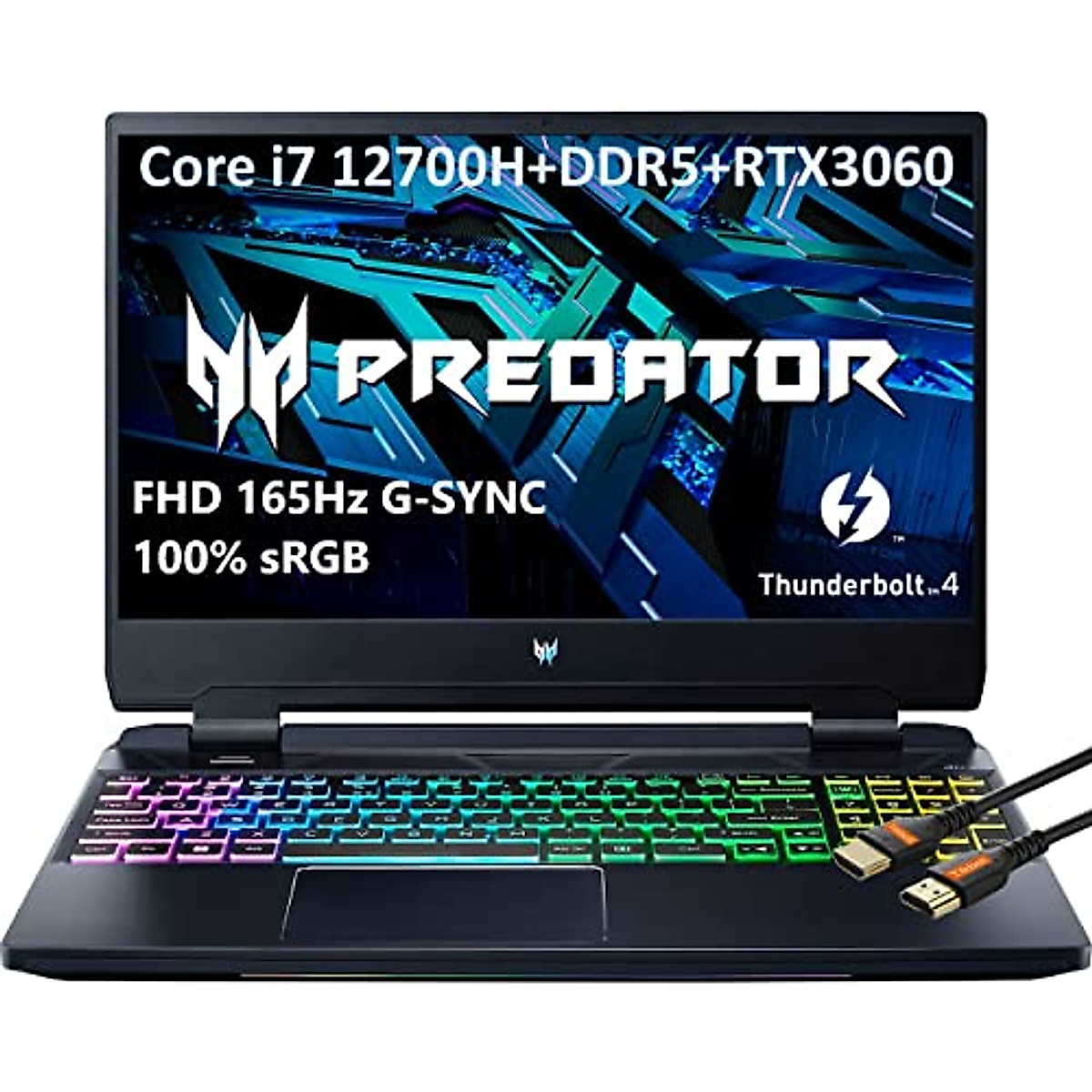 Acer Predator Helios 300 Gaming Laptop 15.6" FHD IPS 165Hz Display 12th Gen Intel 14-Core i7-12700H GeForce RTX 3060 RGB Backlit USB-C Thunderbolt 4 HDMI2.1 + HDMI Cable (32GB RAM | 2TB PCIe SSD)