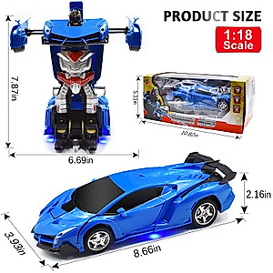 Trimnpy RC Cars for Kids Remote Control Transformrobot Toys, One-Button Deformation 1:18 Gift, 360°Rotating Drifting 2.4Ghz Rechargeable (Blue)