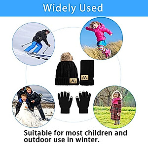 Kids Knit Hat/Scarf/Gloves Set,Winter Warm Set with Beanie and Long Scarf (Black)