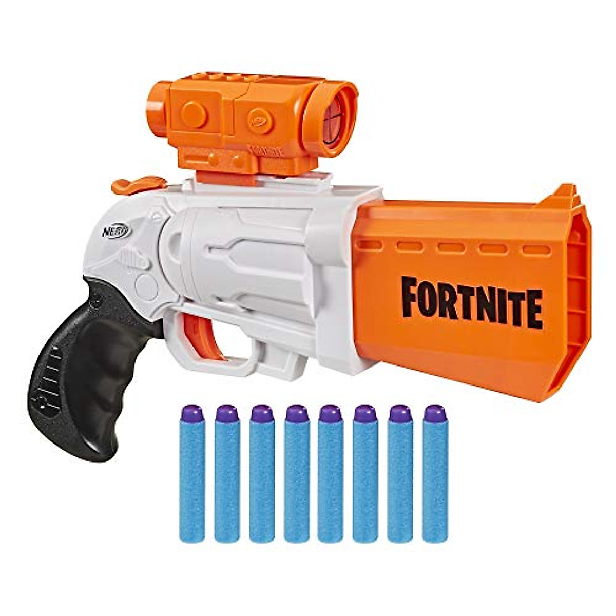 Nerf Fortnite SR Blaster - 4-Dart Hammer Action - includes Removable Scope and 8 Official Elite Darts - for Youth, Teens, Adults
