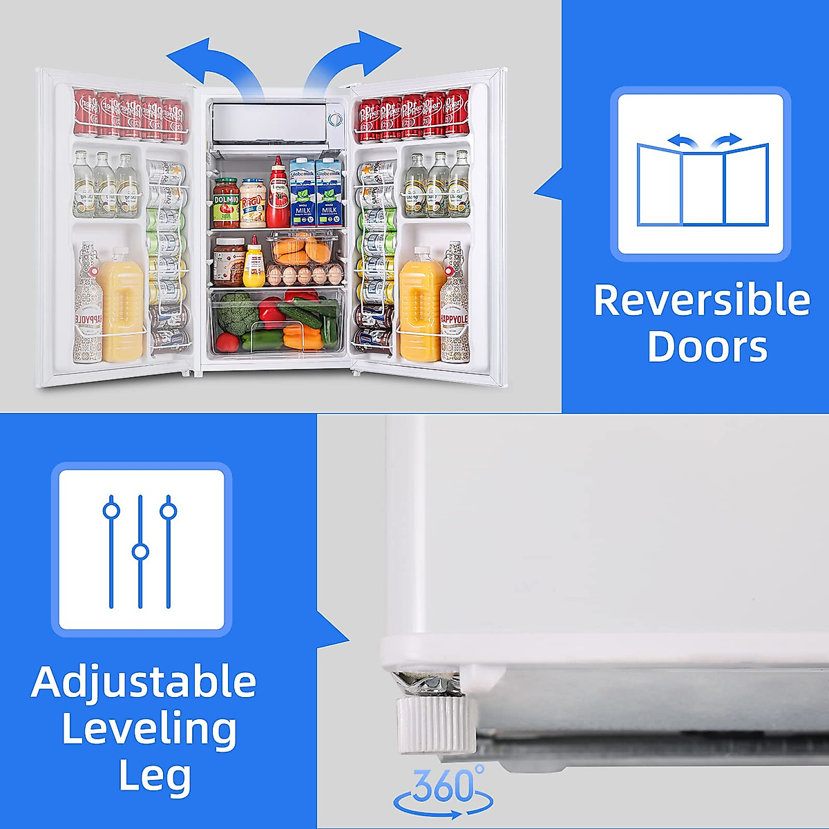 BANGSON Mini Fridge with Freezer, 3.2Cu.Ft, Single Door Small Refrigerator, Energy-Efficient, Low Noise, Mini fridge for Bedroom Dorm and Office, White