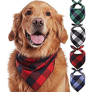 Odi Style Dog Bandana 4 Pack - Dog Bandanas Boy, Girl, Premium Durable Soft Lightweight Fabric, Buffalo Plaid Scarf for Medium and Large Dogs Pets, Black and White, Red, Green, Blue, Large
