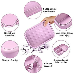 Jeopace Bento Box, Bento Box Adult Lunch Box,Kids Bento Box with 3 Compartments,Lunch Containers Microwave Safe(Flatware Included,Blue+Purple)