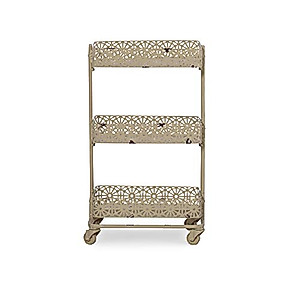 Linon Cream Three Tier Metal Rolling Melissa Cart, 29.5" x 17" x 11"