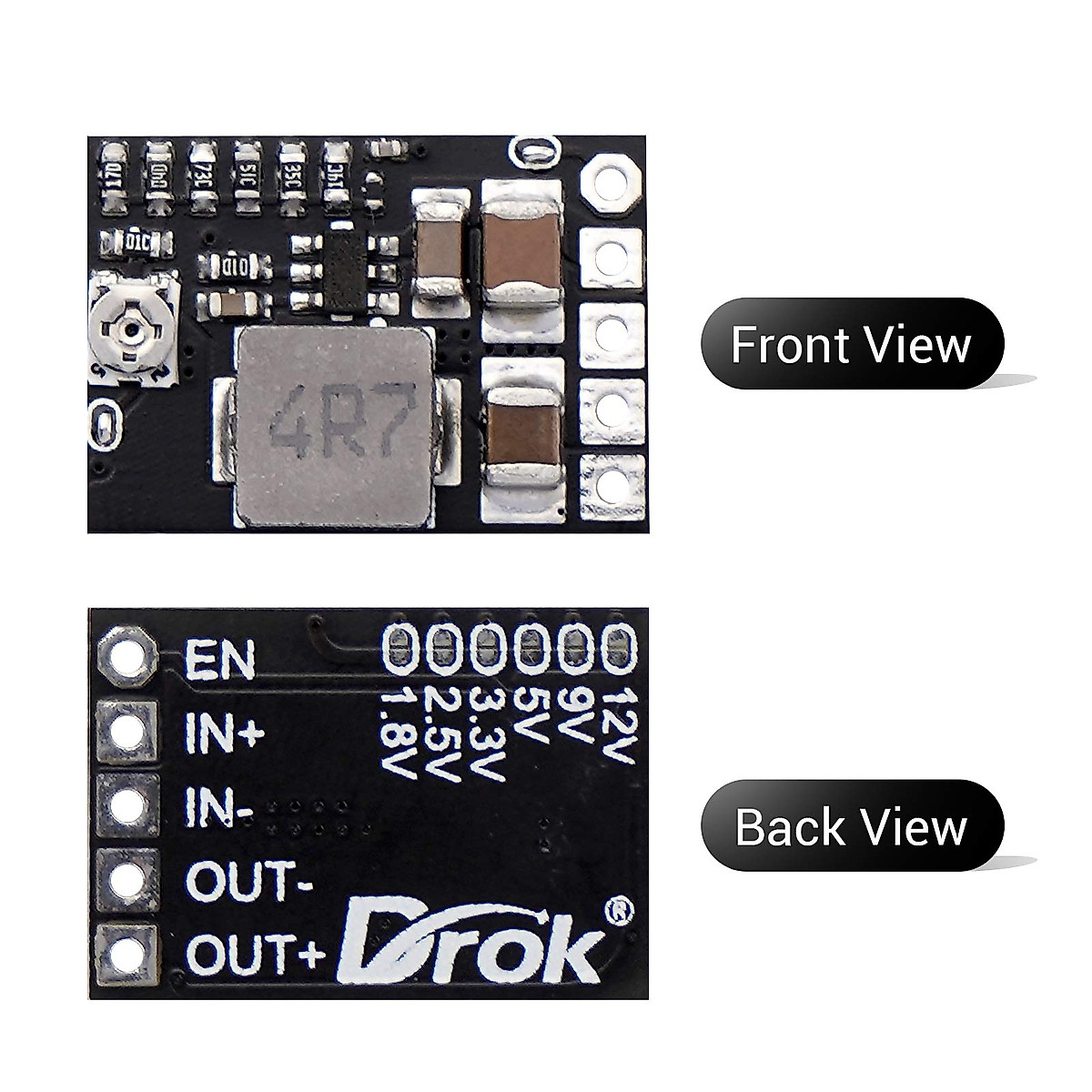 DROK DC Buck Converter, 6pcs Mini Voltage Regulator DC 4.5-20V 12V 9V Step Down to 5V Reducer Board 3A 10W Fixed Adjustable Volt Output Step-Down Transformer Power Supply Stabilizer Module