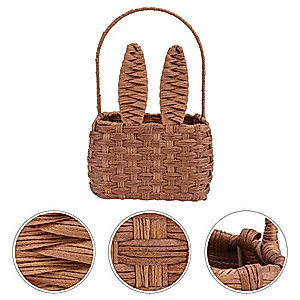 Cabilock Woven Basket Wicker Rattan Storage Basket Box Picnic Basket Laundry Basket with Bunny Ears (Light Brown)