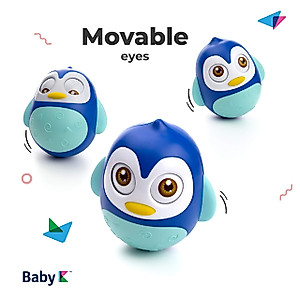 BABY K Penguin Weeble Wobble Toys (Blue) - Tummy Time Wobbler for Montessori Babies - Musical Roly Poly Toy - Shakes, Rolls and Jingles - Developmental Toys for Newborn Infants 3-6, 7-9, 12-18 Months