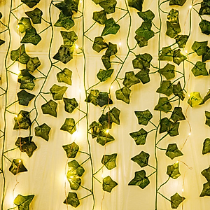 18 Pcs 118ft Artificial Ivy Garland Fake Vines Plants Vine with 200 Led String Lights and Remote Control for Bedroom Garden Home Kitchen Office Outdoor Wall Decor