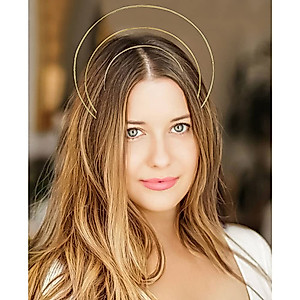 Lawie Gold Metal Queen Goddess Angel Halo Crown Headband Hairbands Tiara Hair Hoops DIY Craft Bands Headpieces Party Cosplay Costume Hair Accessories (6 Pack of 3 Layer)