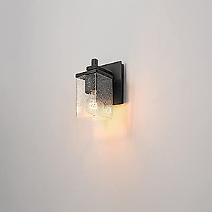 Globe Electric 51856 Wall Sconce Vanity, Matte, Seeded Glass Shade, Dakota (Black, 1-Light)