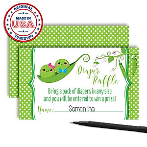 Two Peas In A Pod Twin Boy And Girl Diaper Raffle Tickets for Baby Showers, 20 2" X 3” Double Sided Insert Cards for Games by AmandaCreation, Bring a Pack of Diapers to Win Favors & Prizes!