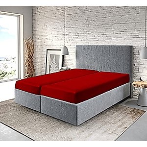 Split King Sheets Sets for Adjustable Bed, Soft 100% Egyptian Cotton 400-Thread-Count, Sateen Weave, 5PC Set with 2 Fitted Sheets, Split-King Sheet Set 21-Inch Deep Pockets, 400-TC - Burgundy Solid
