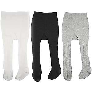 HLJgift 3 Pairs Baby Girls Boys Cotton Pants Tights Panties Stockings Leggings (4T/6T, black&white&grey)