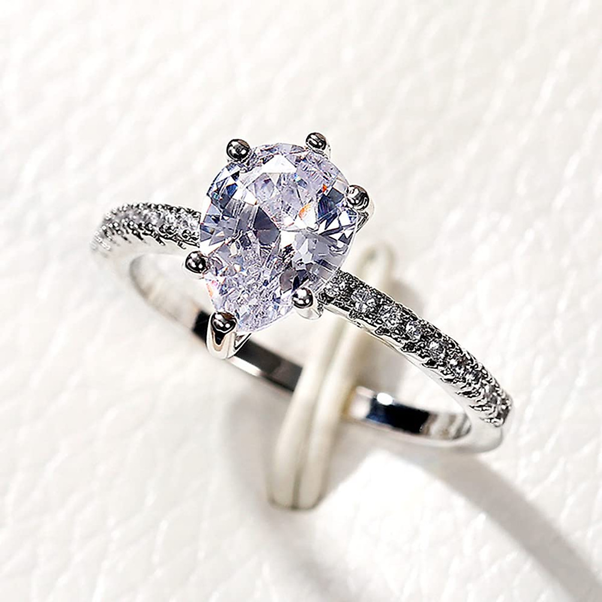 Koguxuix 2 Carats Teardrop Pear Cut Cubic Zirconia CZ Cryatal Rhodium Plated Sterling Silver for Women Solitaire Wedding Engagement Ring (7)