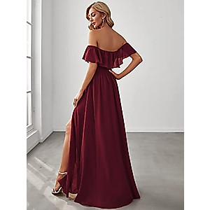 Ever-Pretty Women's Off The Shoulder Bridesmaid Dresses Side Split Beach Maxi Formal Dress Burgundy US16