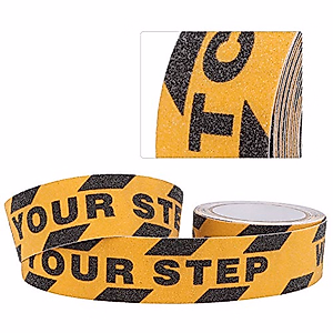 Watch Your Step Floor Signs, Heavy Duty Anti-Slip Safety Roll Grip Strip Non-Slip Traction Step Tape, 2 X 16.4' Anti Slip Tape Stickers, Abrasive Adhesive for Stairs, Safety, Tread Step, Indoor