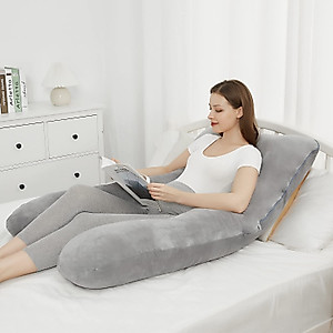 JOHNPEY Pregnancy Pillows for Sleeping, U Shaped Full Body Pillow - Pregnancy Must Haves Maternity Pillow with Removable Velvet Cover, 55inch, Gray