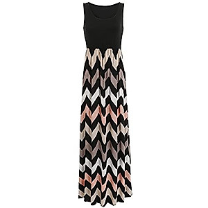 Sherosa Womens Plus Size Empire Waist Chevron Zigzag Floor Length Maxi Dress (XL, Black)