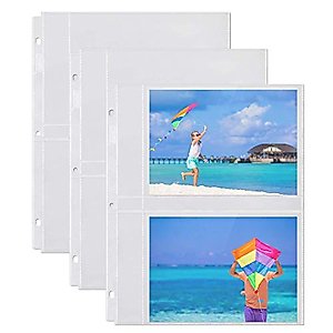 Dunwell Photo Album Refills 5x7 - (25 Pack), for 100 Pictures, Photo Sleeve Inserts for 3-Ring Binder, 2-Pocket Photo Page for 5 x 7 Photographs, Postcards, Recipe Cards