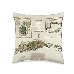 Ruatan and Rattan Island Atlas Roatan Honduras Vintage Map Throw Pillow, 16x16, Multicolor