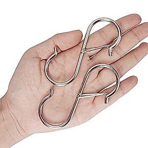 8 Pack Heavy Duty S Hooks Stainless Steel S Shaped Hooks Hanging Hangers for Kitchenware Spoons Pans Pots Utensils Clothes Bags Towers Tools Plants Heavy Duty Rustproof Safety Buckle Design (Silver)