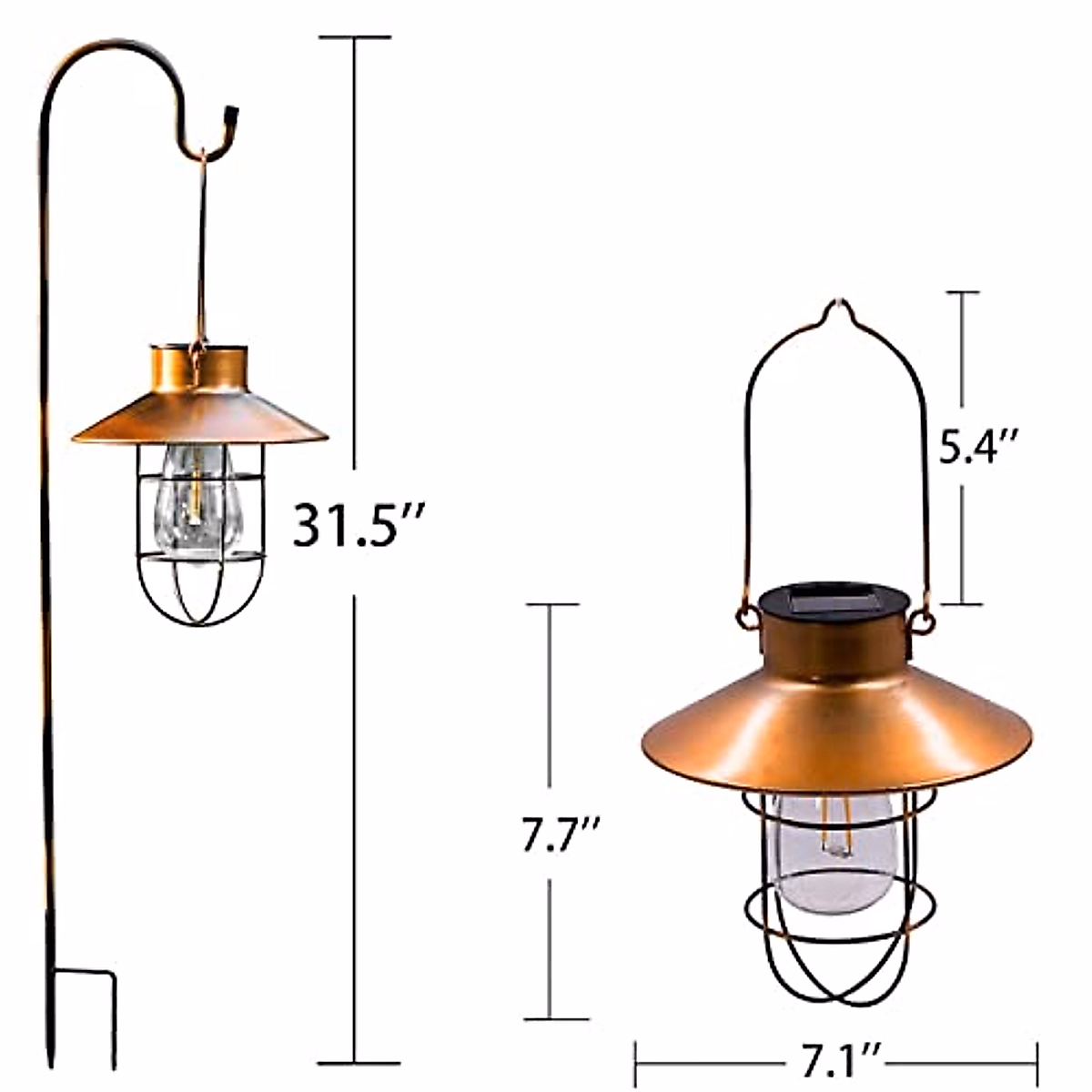 Hanging Solar Lights Lantern Lamp with Shepherd Hook,Metal Waterproof Edison Bulb Lights for Garden Outdoor Pathway (Copper)