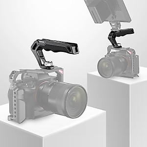 NEEWER Camera Top Handle with 3/8" ARRI Locating Pins, Comfort Silicone Grip with 1/4" 3/8" Threads and 3 Cold Shoes, Compatible with SmallRig Handles Camera Cages Video Rigs, CA007