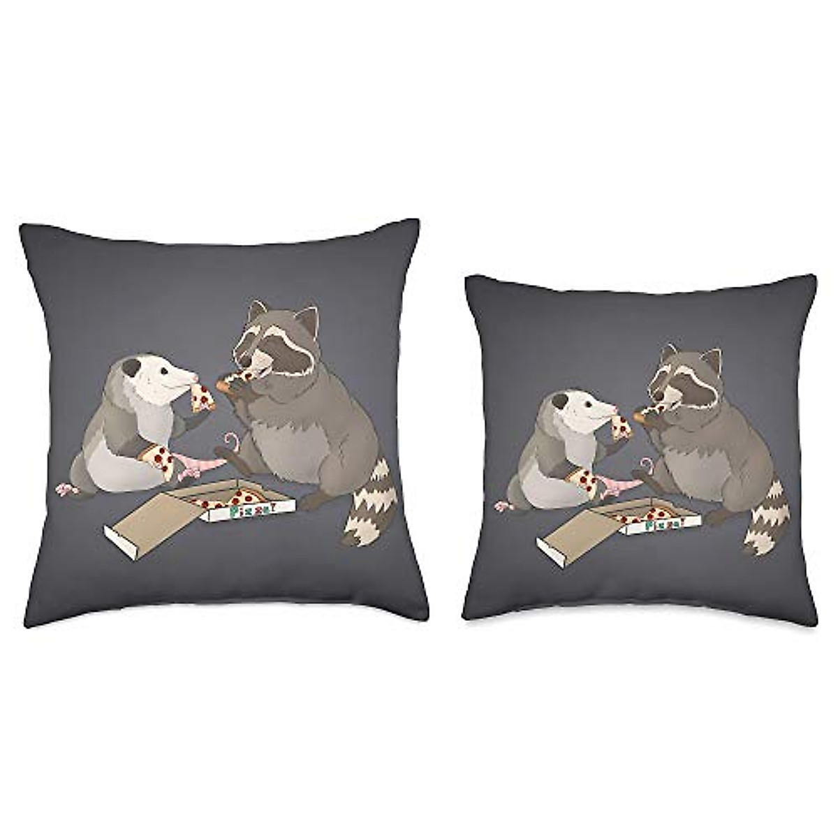 Raccoon and Possum Wildlife Pals Possum and Raccoon Eating Pizza Throw Pillow, 18x18, Multicolor