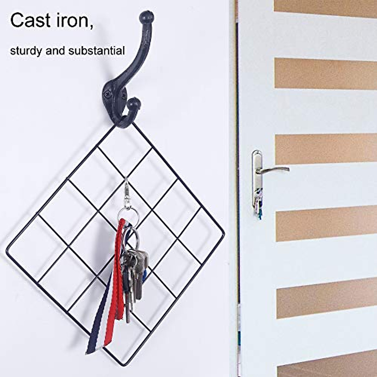 WEBI Rustic Coat Hooks:5 Cast Iron Hooks for Hanging,Heavy Duty Antique Vintage Wall Hooks for Towel,Robe,Farmhouse,Mudroom,Closet,Black