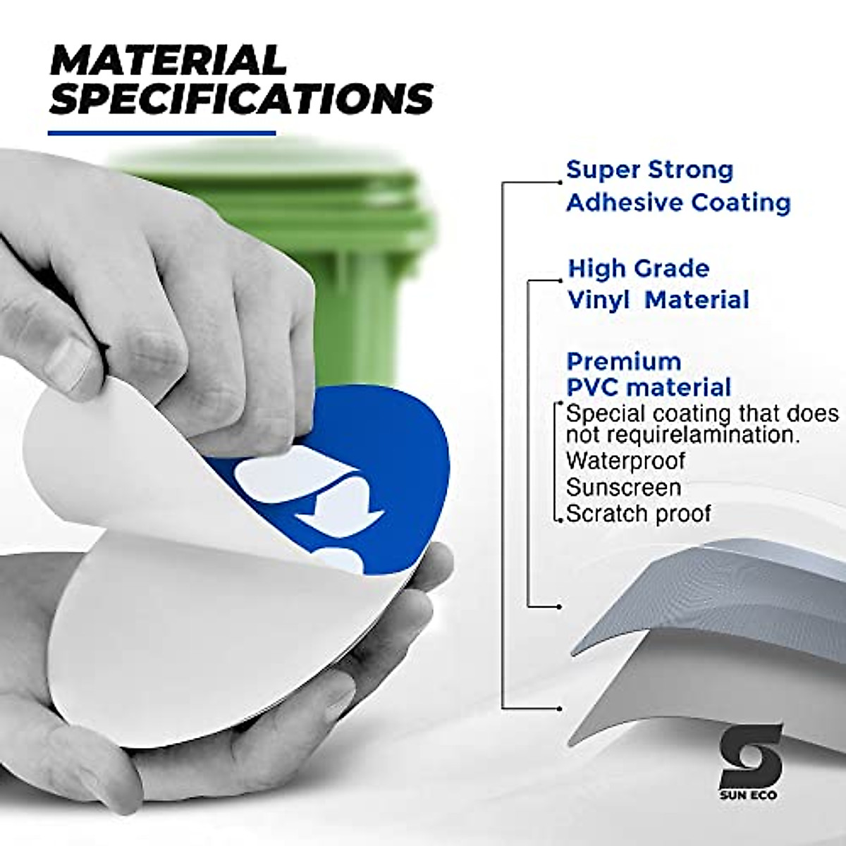 Vinyl Recycle and Trash Sticker,3 Round Logo Sign Decal Labels Self-Adhesive Vinyl Laminated,Waterproof Indoor Blue green 3 x 3 x 0.01 inches