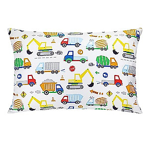 Baby Toddler Pillow with Pillowcase - 13x18 Organic Cotton Truck Pillows for Sleeping, Kids Pillow, Travel Pillows for Sleeping Nap, Mini Pillow, Toddler Bed Cot Pillows for Boy Girl 3-5 Years Old