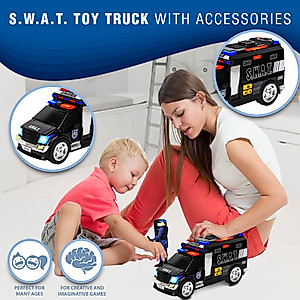 Playkidiz 15'' SWAT Toy Truck, Armored Police Car, Toy Truck for Kids, Lights & Sounds with Accessories, Rescue Role Playset, Play & Learn Toddler Toys Ages 3+