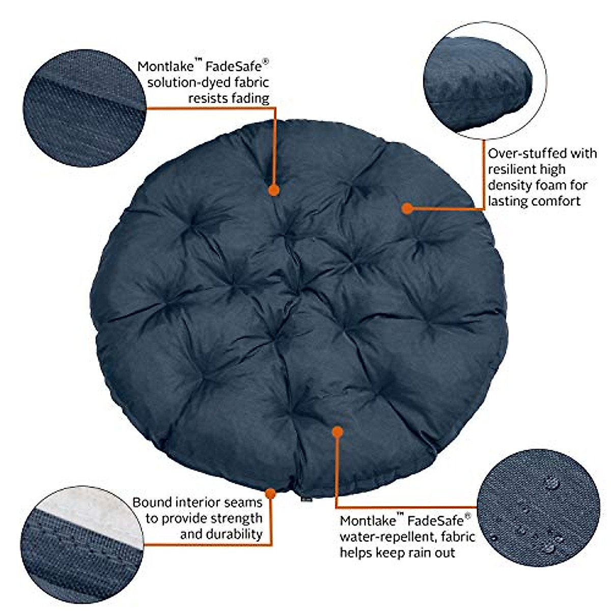 Classic Accessories Montlake Water-Resistant 50 Inch Polyester Papasan Cushion, Heather Indigo, Outdoor Papasan Cushion