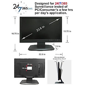 1stPV 23.6" Super HD 5MP 16:9 Professional Security Monitor, 1 HDMI, 2 BNC Inputs(HD-TVI/AHD/CVI/CVBS) & 2 BNC Outputs, Working with Super HD 5MP Security Cameras Directly in Addition to DVR/NVR & PC