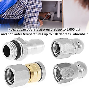 3PCS Sewer Jetter Nozzle, Stainless Steel Drain Cleaning Nozzle Tips Kit, Quick Connect Drain Jet Hose Nozzle, 5000 PSI High Pressure Washer Nozzle with 1/4in Connector for Sewer Industrial Pipe Clean