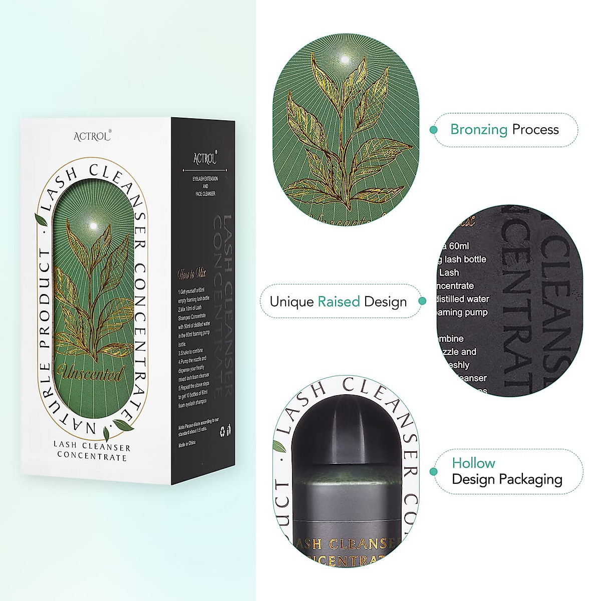 ACTROL Eyelash Cleanser Concentrate Unscented 100ml Lash Extension Shampoo Natural Foaming Cleanser DIY Wash for Extensions Lashes with Home Care-Makes 60ml Bottles