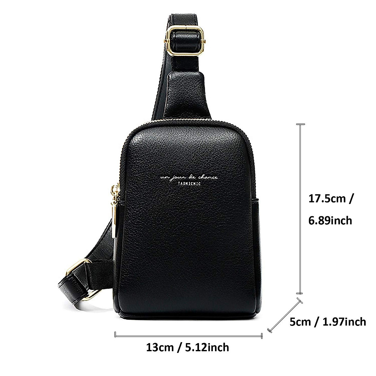 KOOIJNKO Women Vegan Leather Sling Bag, Outdoor One Shoulder Crossbody Chest Bag, Black