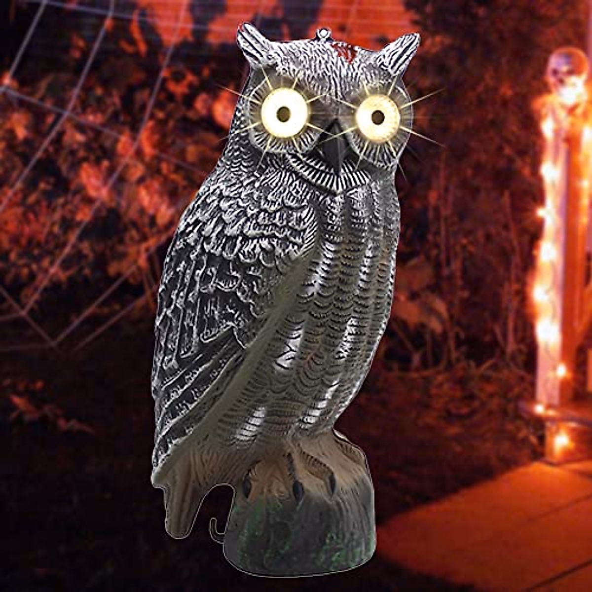 YOFIT Solar Bird Scarecrow Fake Horned Owl Decoy, Bird Repellent Garden Protectors, Natural Enemy Pest Deterrent Scarecrow