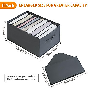 BIGLUFU 6 Packs Wardrobe Clothes Organizer for Folded Clothes, 9 Grids Foldable Dresser Closet Organizers and Storage, Drawer Organizers for Clothing with Handles for Jeans, Sweater, Dress, Grey